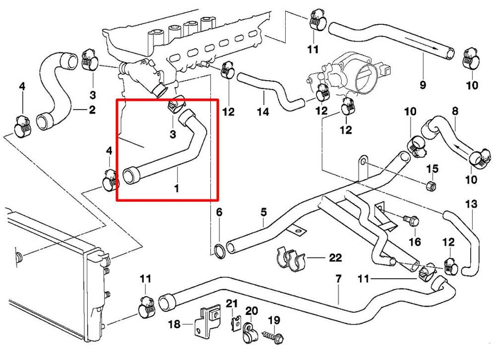 Wąż chłodnicy górny lewy BMW 5 E39 M52 11531740474 | Części samochodowe ...
