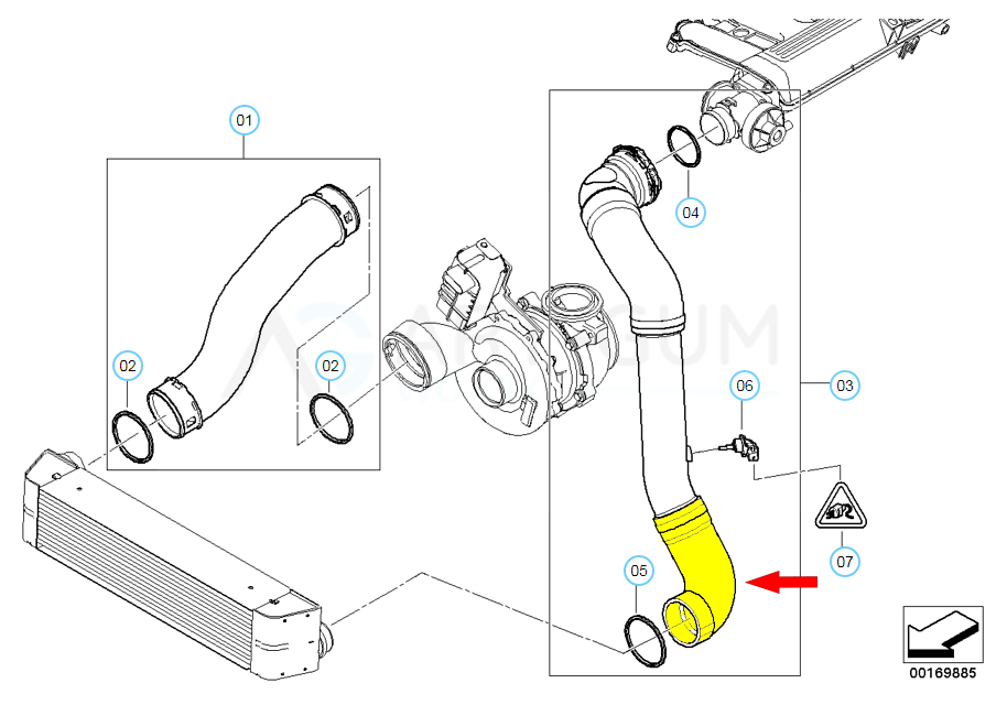 Wąż intercoolera BMW X3 E83 3.0d M57N2 11613415784 | Części samochodowe ...